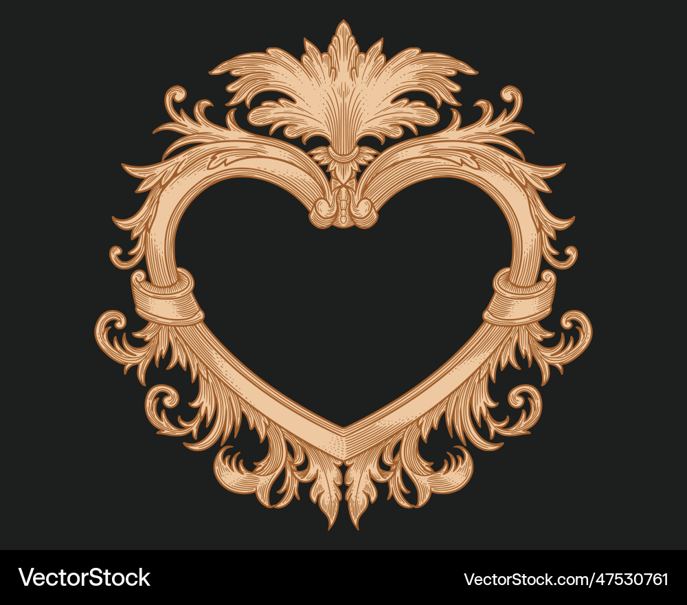 Antique heart gold frame engraving Royalty Free Vector Image