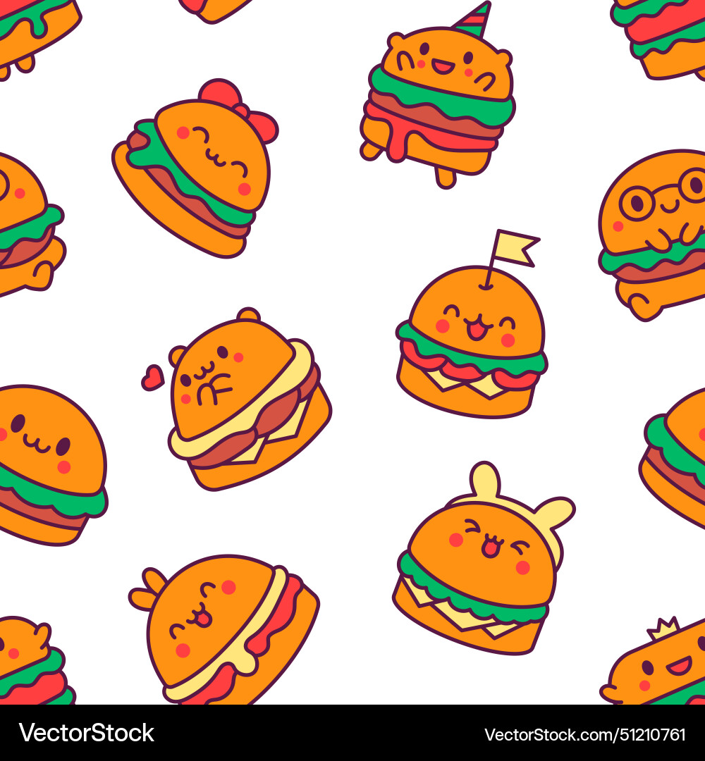 Cute kawaii animal burger seamless pattern Vector Image