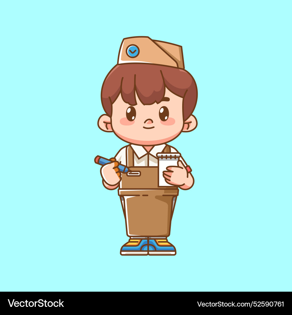 Cute waiter takes note kawaii chibi character Vector Image
