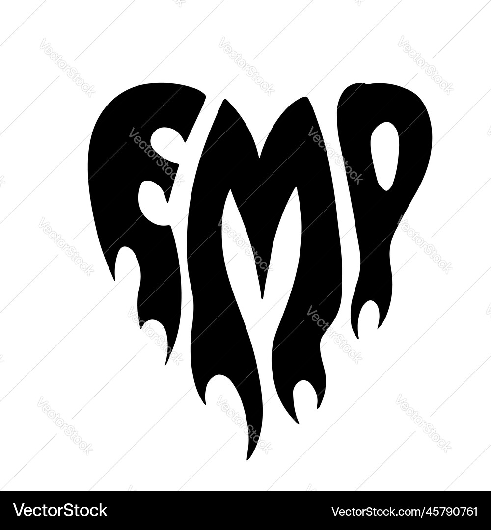 Flame Heart Lettering - Emo Style Royalty Free Vector Image