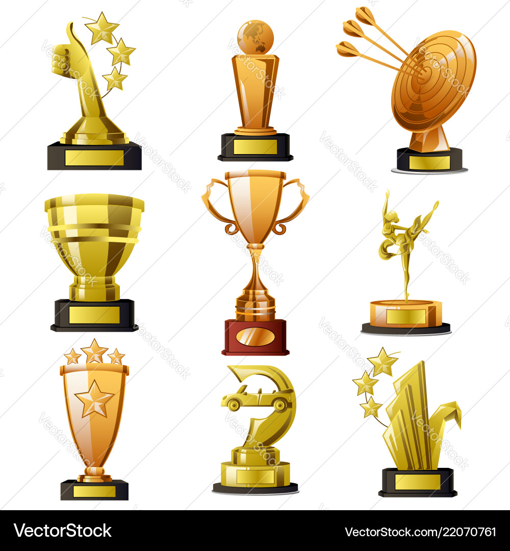 Gold winning trophy designs Royalty Free Vector Image