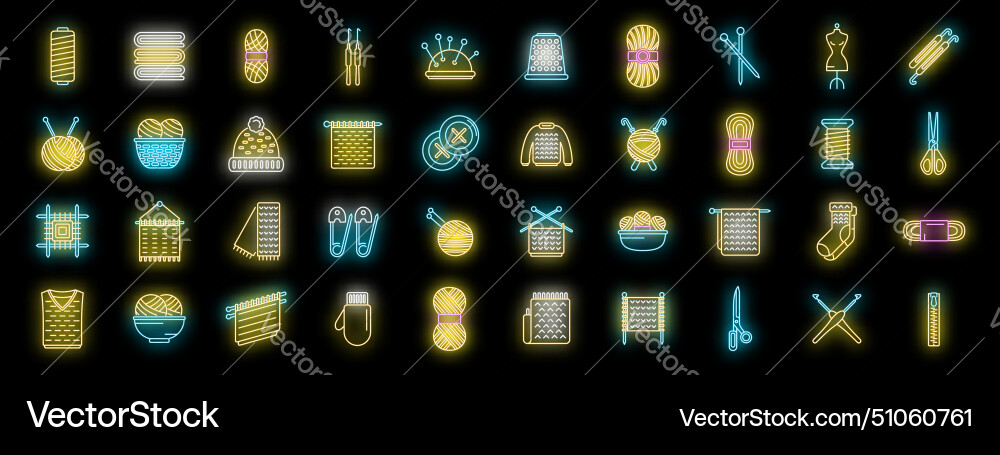 Knitting icons set neon Royalty Free Vector Image