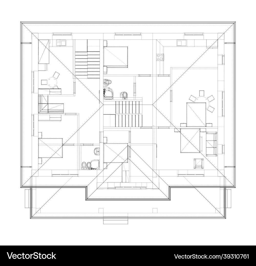 Residential building technical drawing Royalty Free Vector