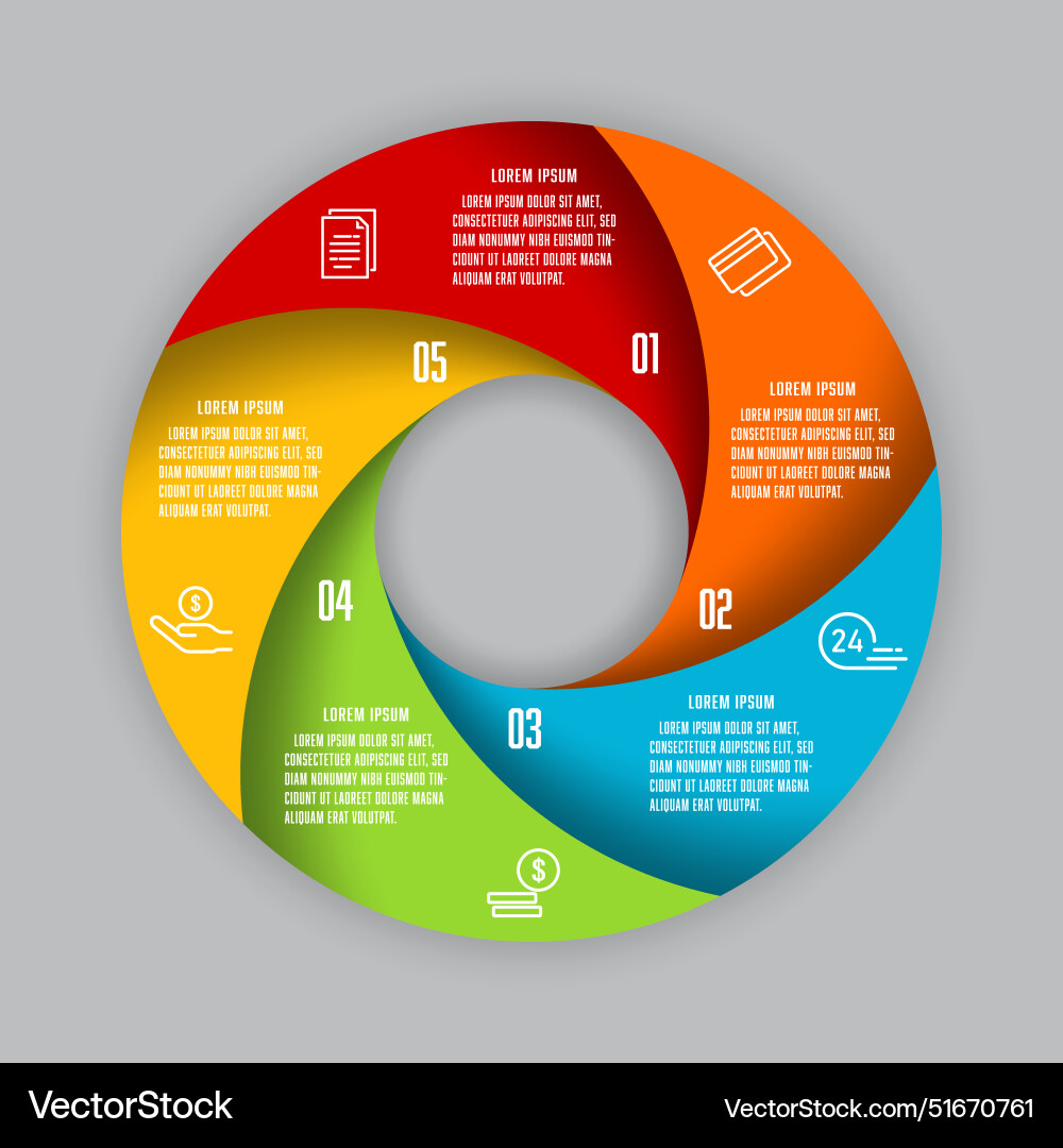 Round pie chart into 5 step concept startup Vector Image