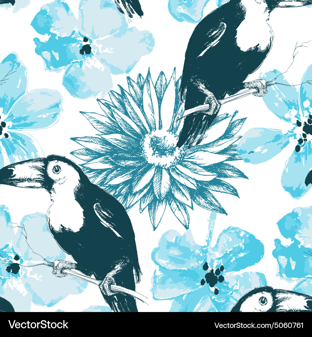 Watercolor Floral Birds Pattern Royalty Free Vector Image
