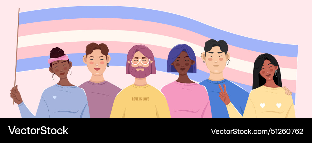 Happy people holding transgender pride flag Vector Image