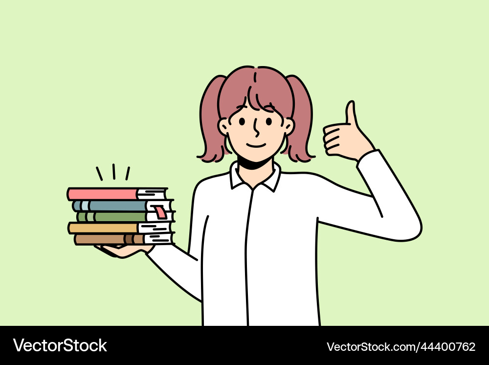 Happy Student with Books - Thumb Up Royalty Free Vector