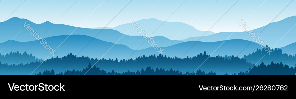 Horizontal landscape with fog forest mountains Vector Image