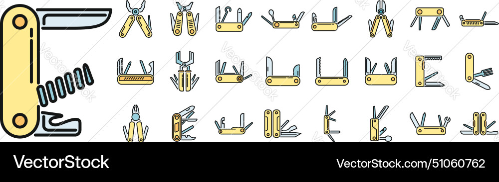 Multitool icons set color line Royalty Free Vector Image