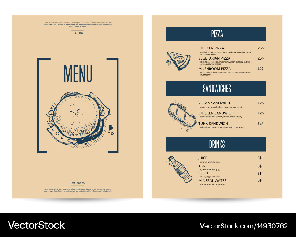 Restaurant fast food menu in retro style Vector Image