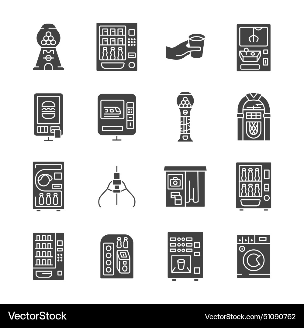 Vending machine glyph icon collection Royalty Free Vector