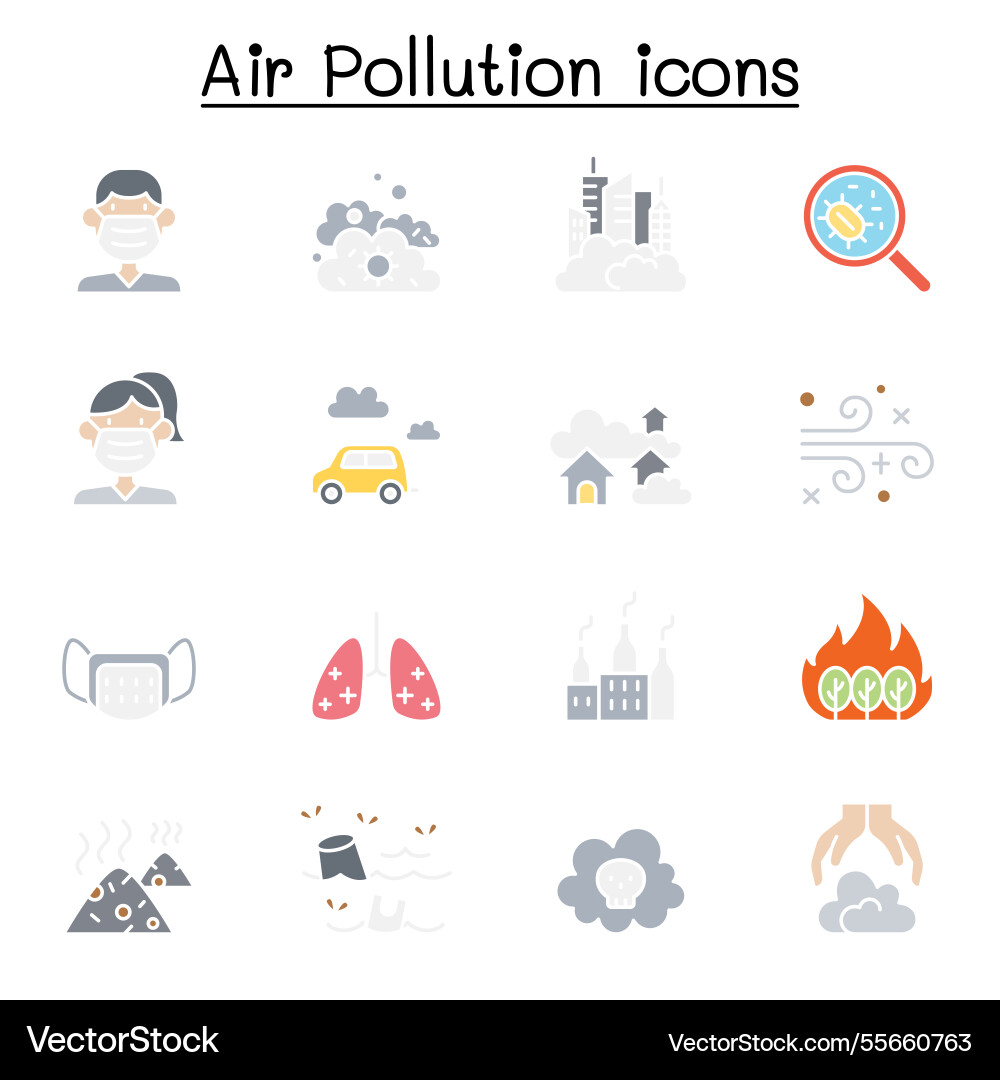 Air pollution and virus disease icon set in flat Vector Image