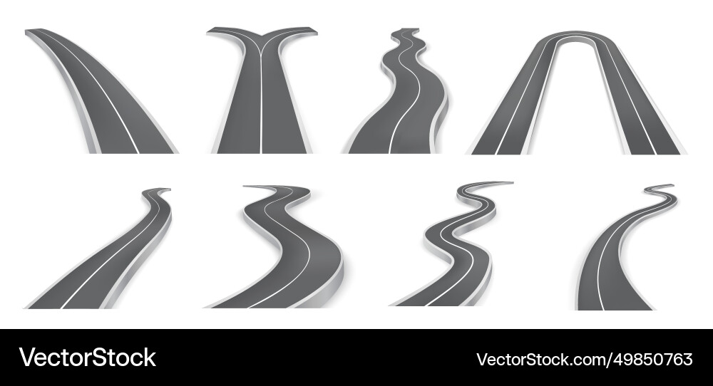 Asphalt highways realistic road ways pathways Vector Image
