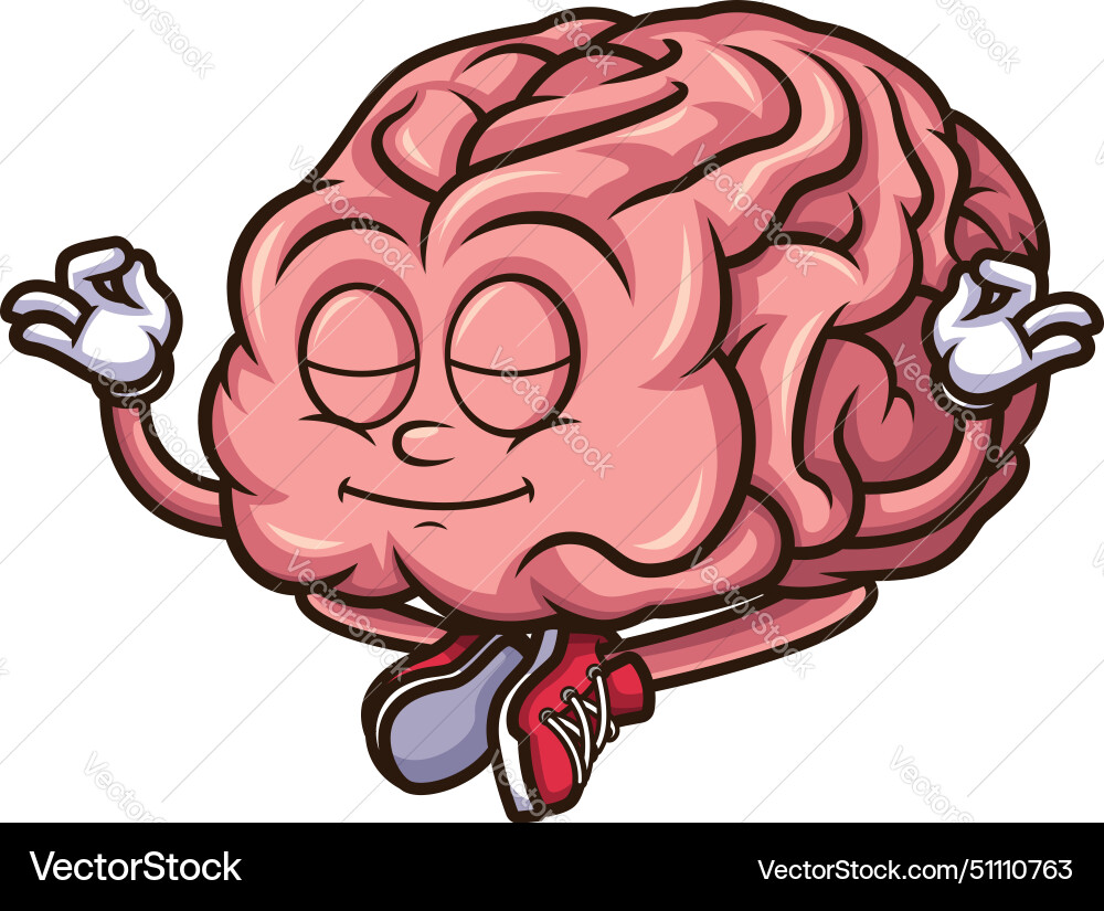 Calm mind meditating brain cartoon clip art Vector Image