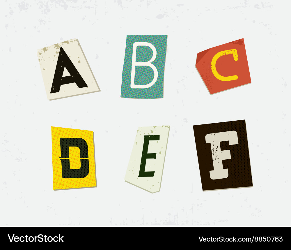 Colorful newspaper cut letters set Royalty Free Vector Image