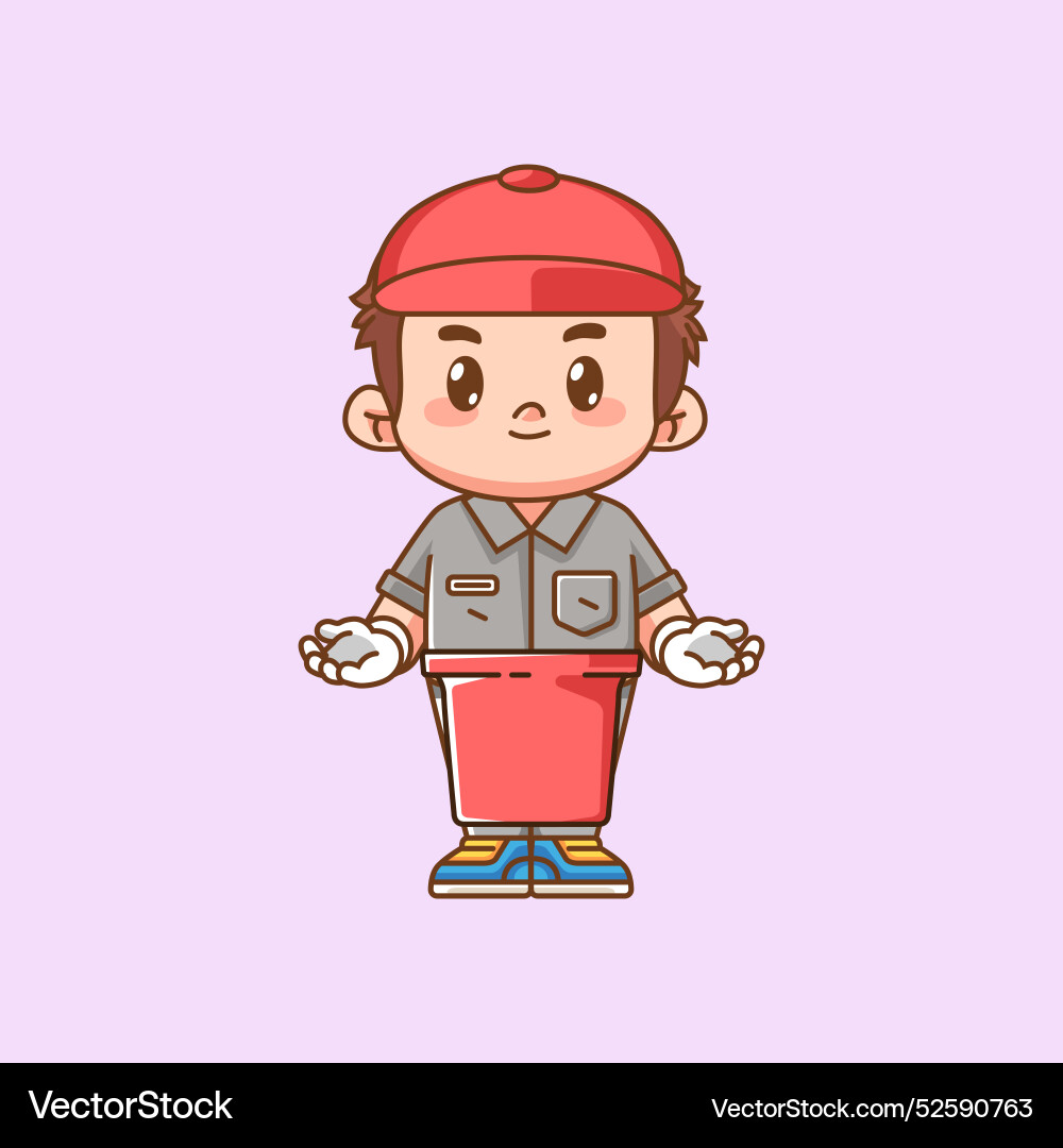 Cute waiter welcome to customer kawaii chibi Vector Image