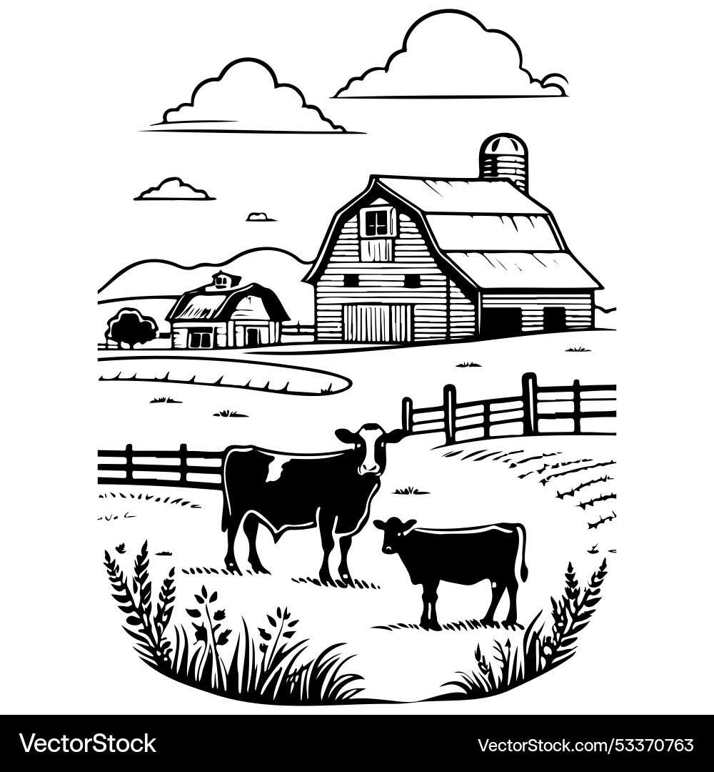 Farm sketches hand drawn line transparent Vector Image