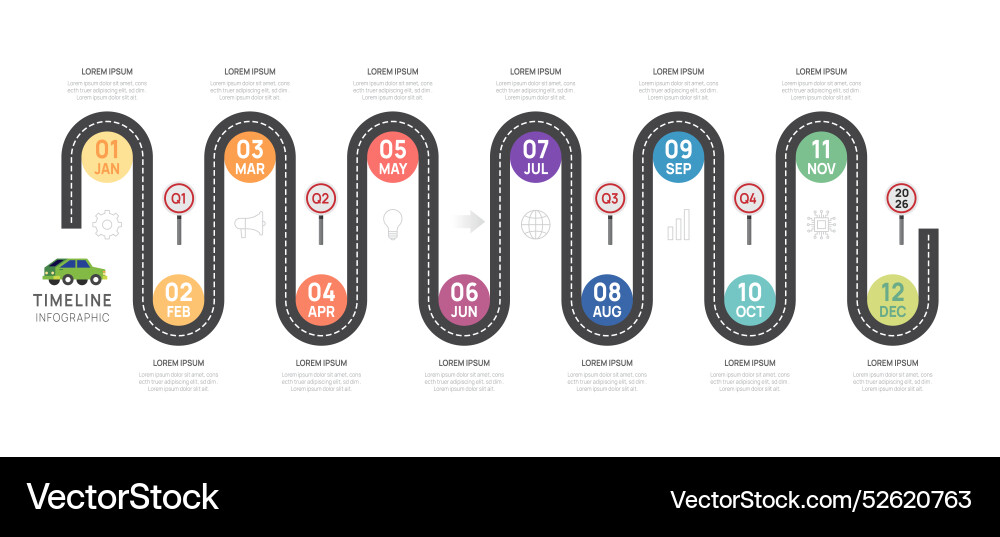 Infographic 2025 road timeline presentation 12 Vector Image