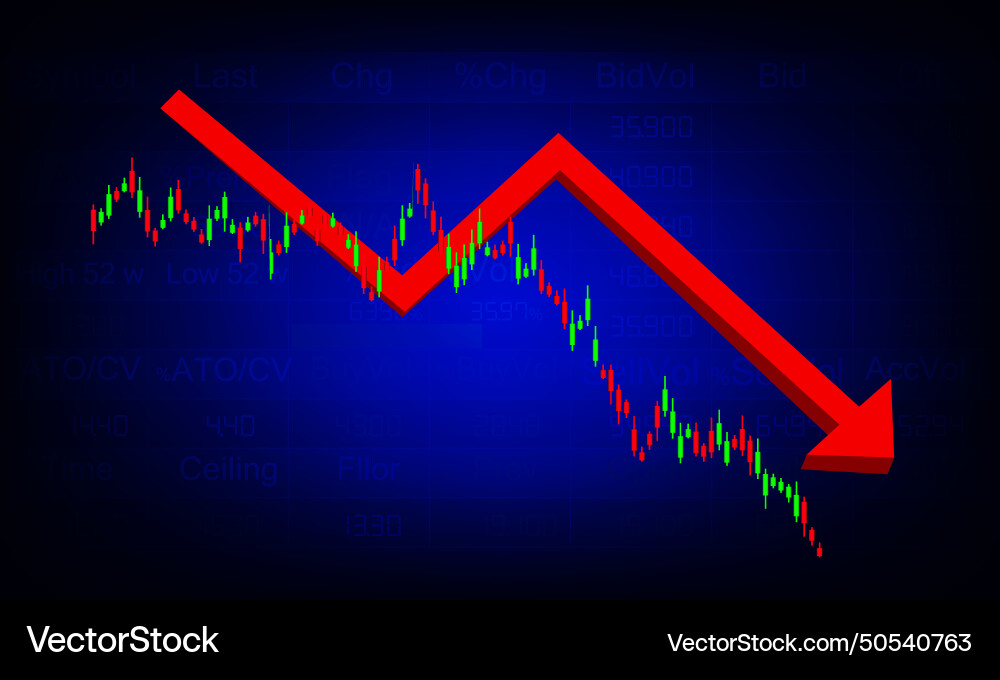 Red arrow down with candlestick chart stock Vector Image