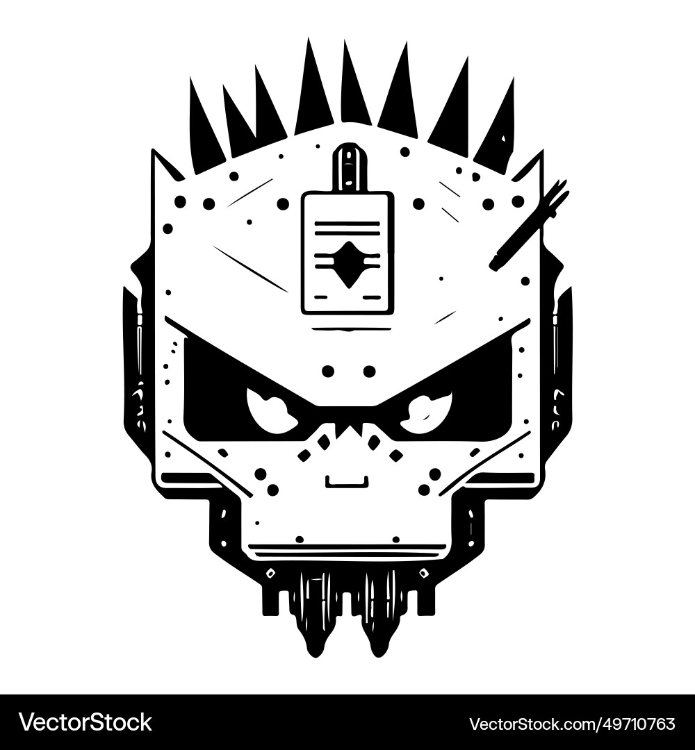 Scary Roboter Icon Hand zeichnen schwarzes Raum-Logo