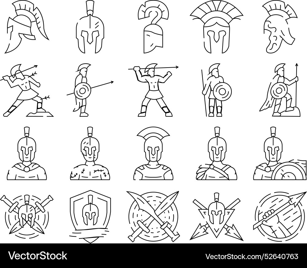 Spartan warrior helmet icons set Royalty Free Vector Image