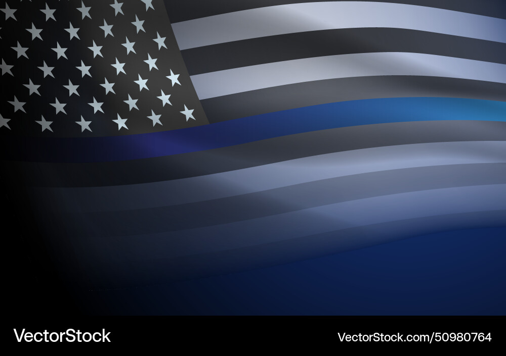 Background dark waving flag usa thin blue line Vector Image