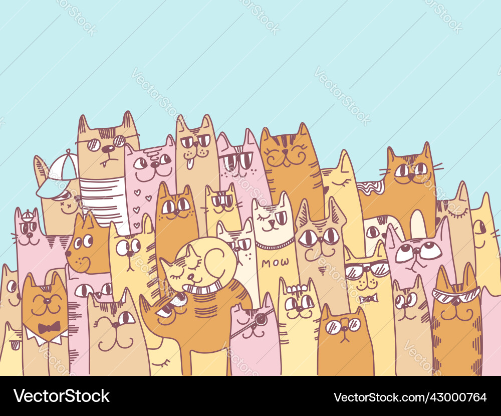 Cats background colors cute cartoon Royalty Free Vector