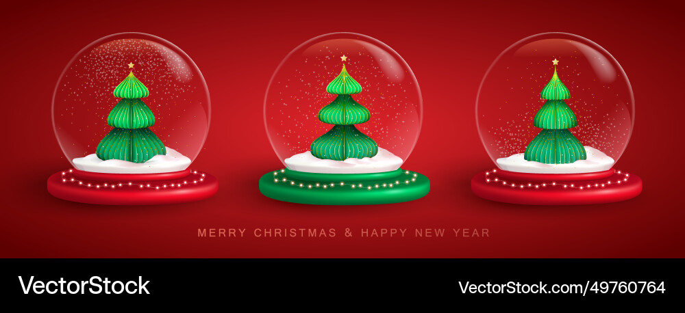 Christmas Snow Globes with 3D Trees Royalty Free Vector