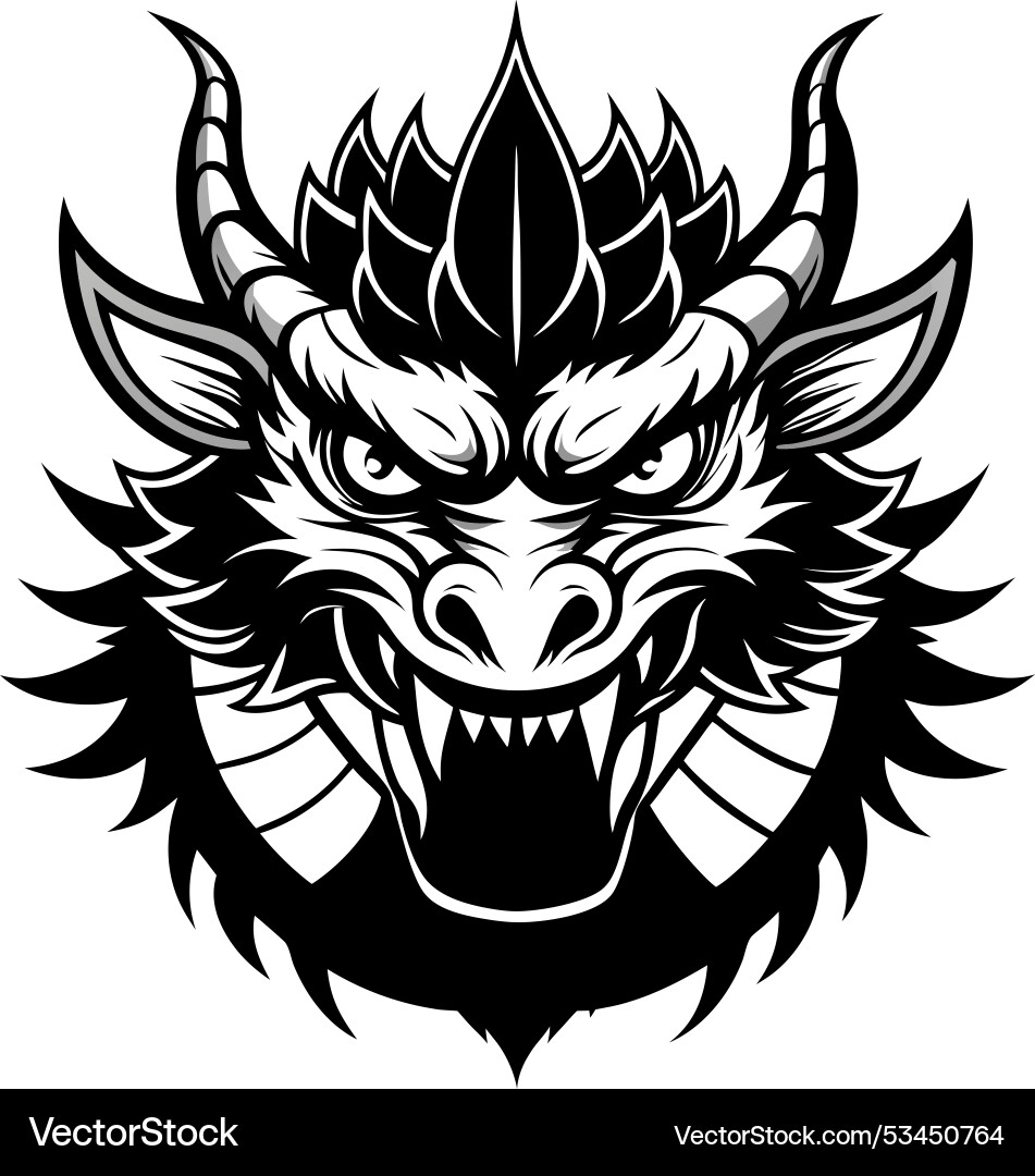 Fierce dragon head with horns tribal style Vector Image
