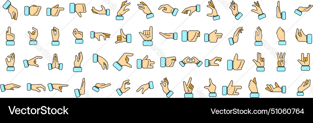 Hand gestures icons set color line Royalty Free Vector Image