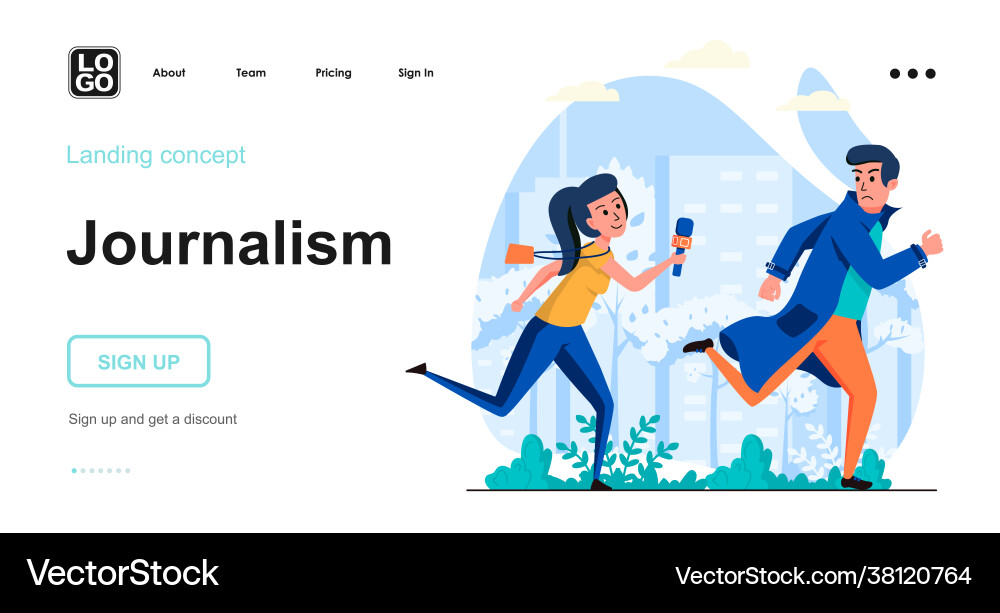 Journalism web concept woman journalist running Vector Image