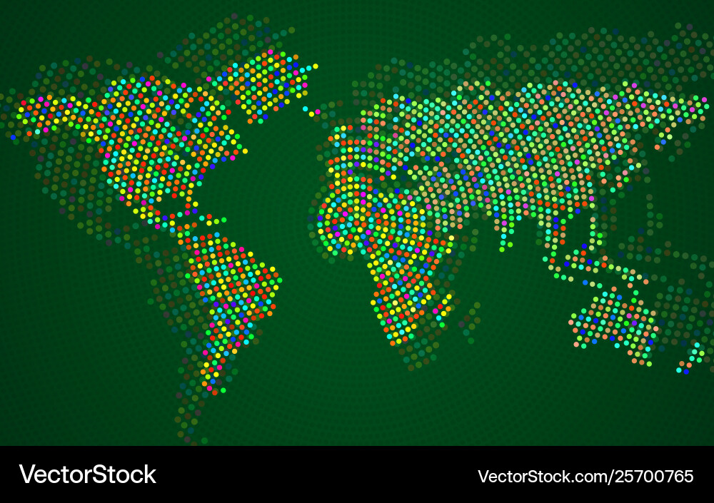 Abstrakte bunte Weltkarte radiale Punkte Vektorbild