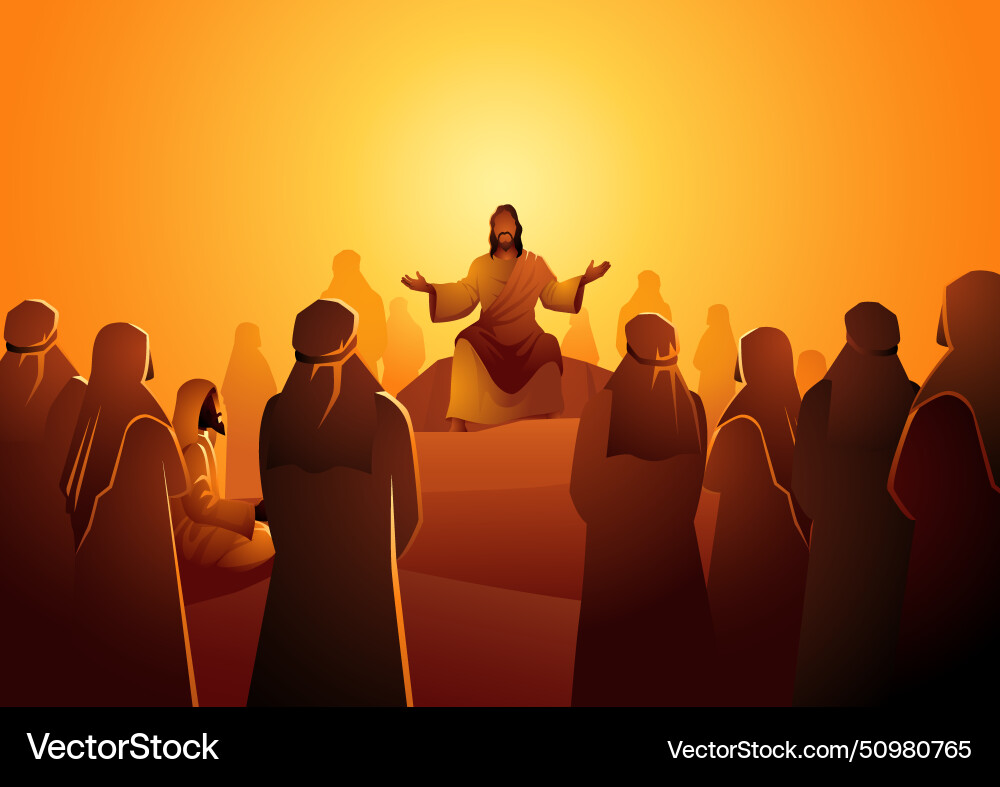 Biblical silhouette jesus teach followers Vector Image