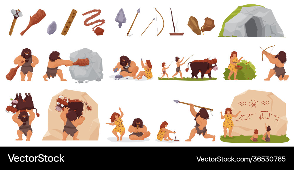 Cavemen Hunting Scene - Wild Tribe Royalty Free Vector Image