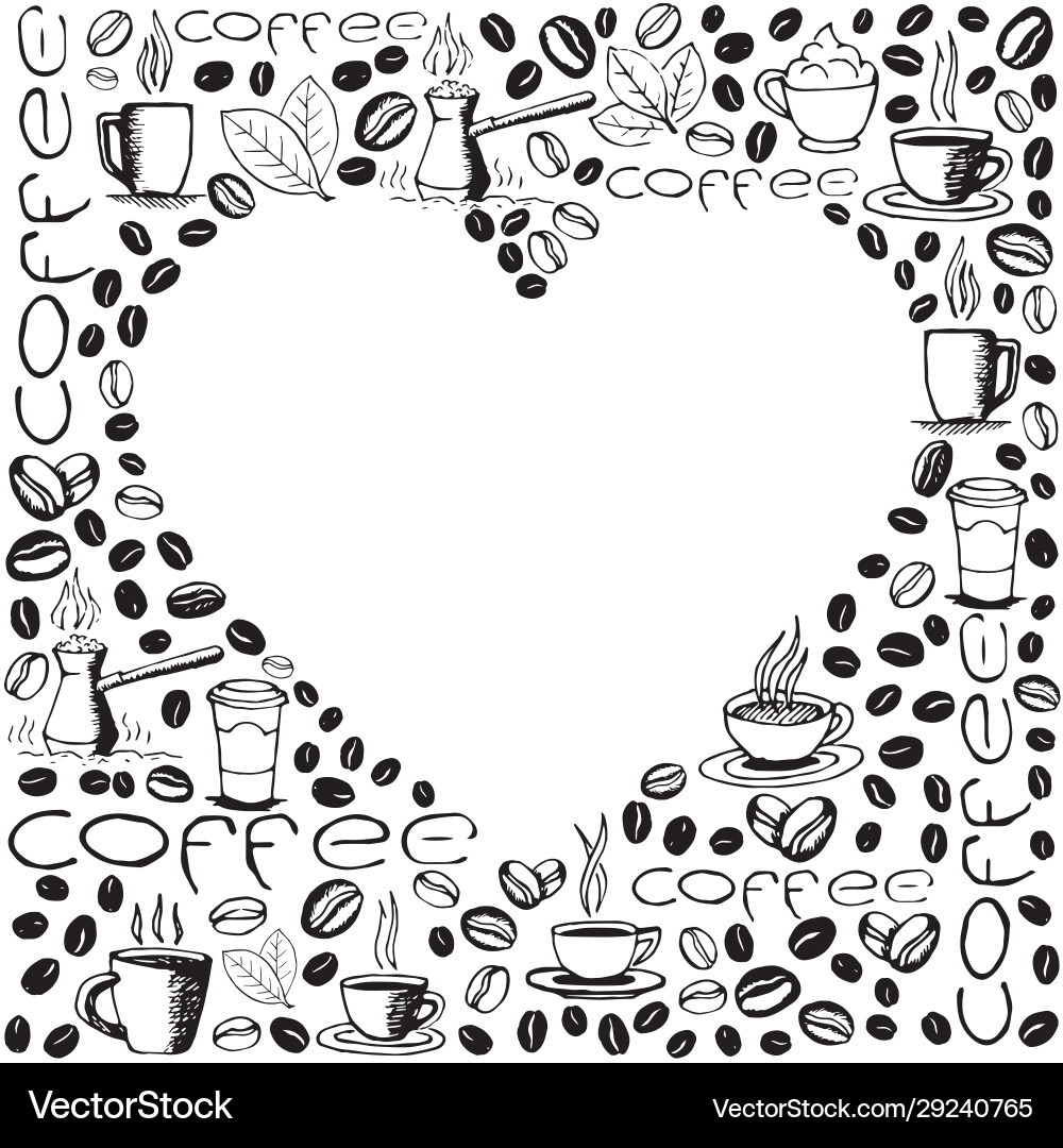 Coffee symbols background with heart shape inside Vector Image