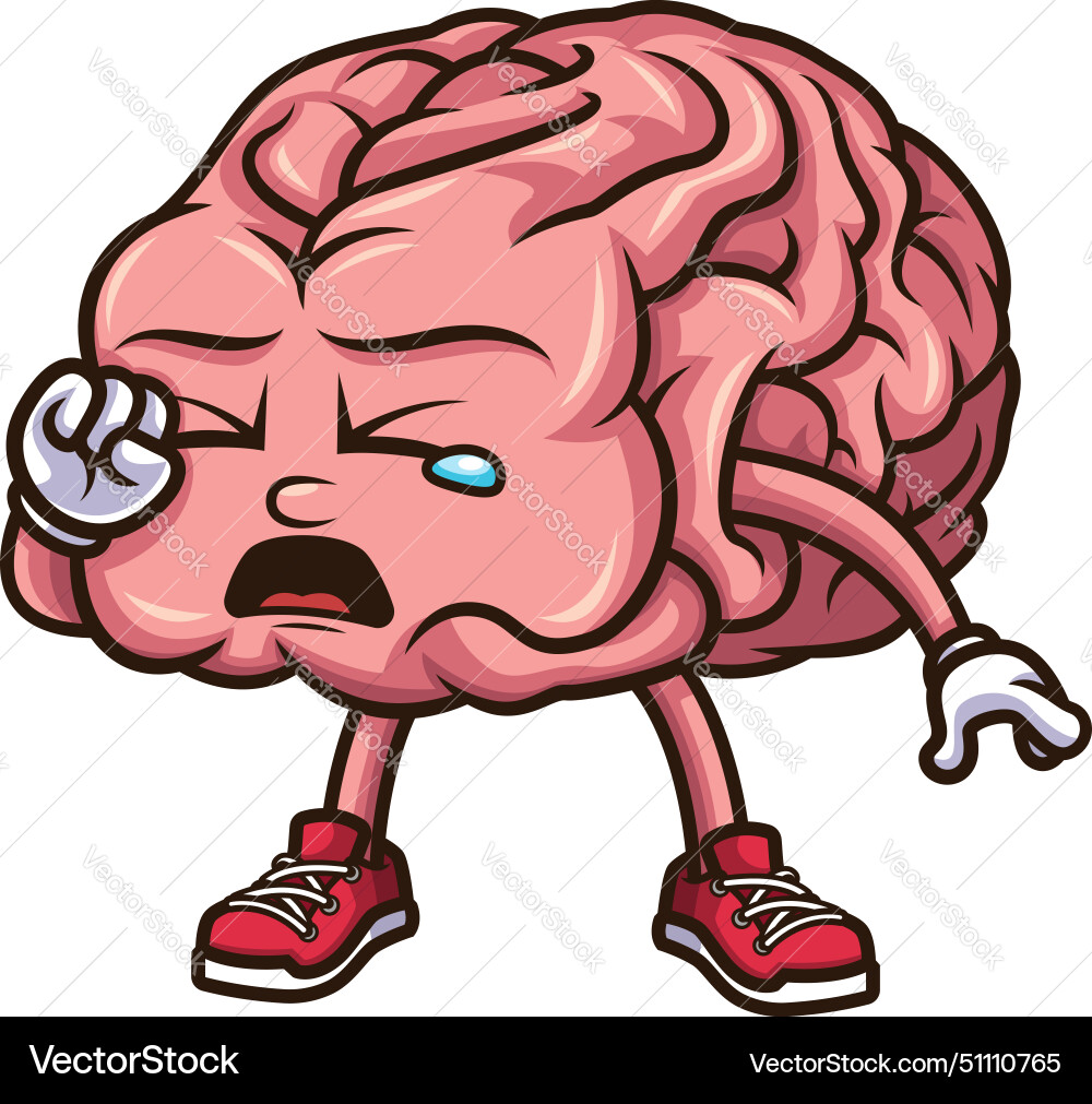 Crying brain character cartoon clip art Royalty Free Vector