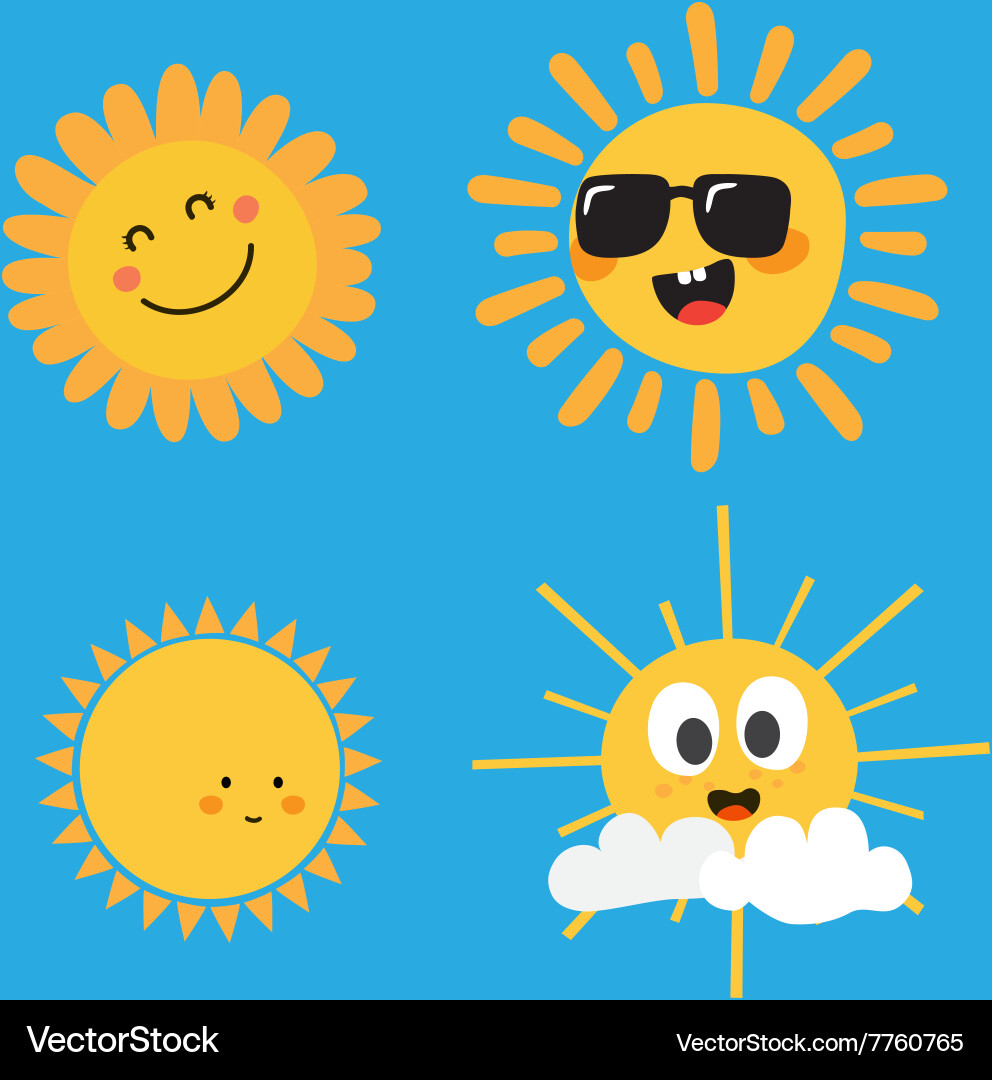 Cute sun characters Royalty Free Vector Image - VectorStock