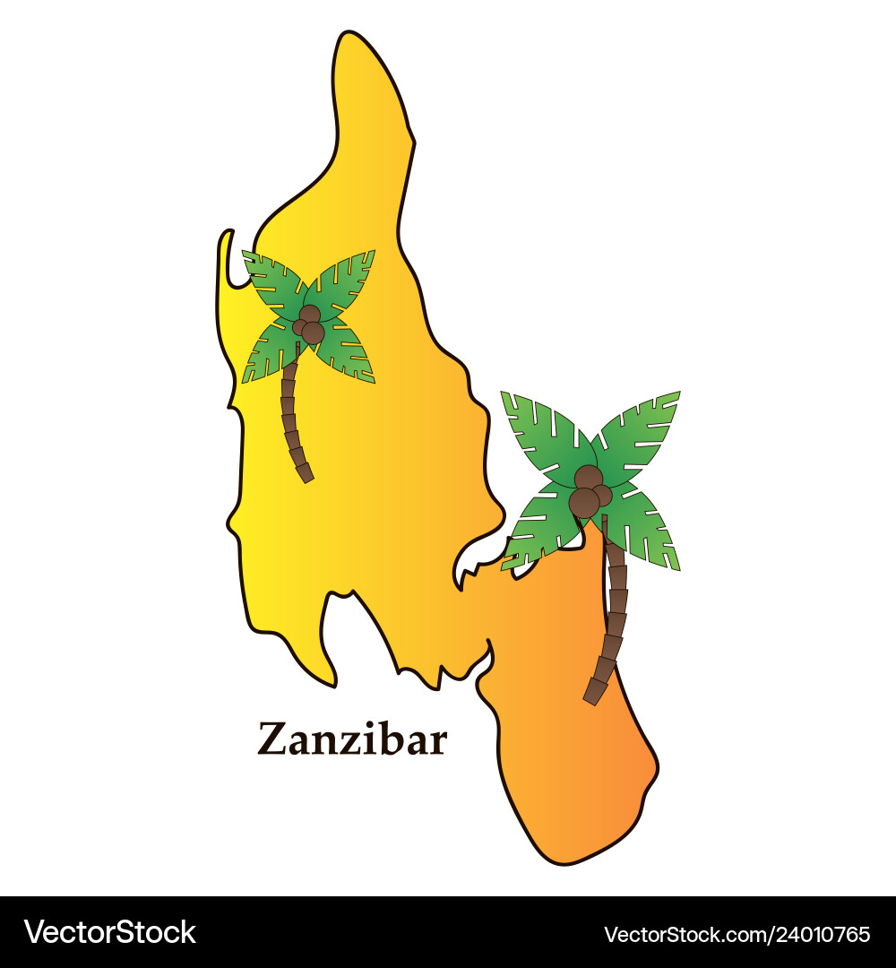Map of zanzibar with palms Royalty Free Vector Image