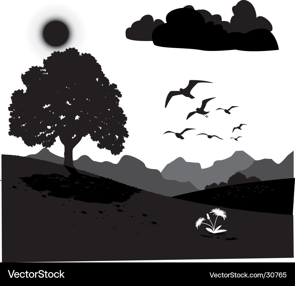Monotone mountain scene Royalty Free Vector Image