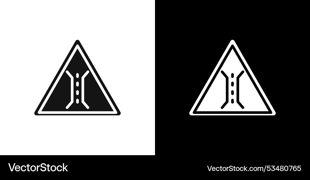 Narrow bridge ahead icon flat set outline Vector Image