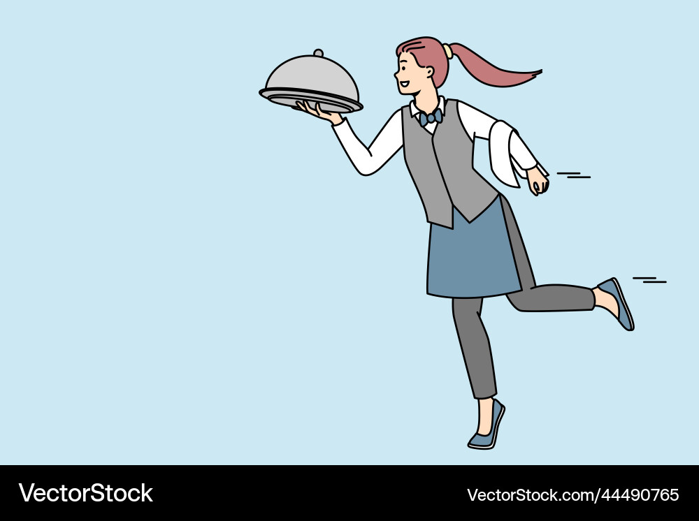 Smiling waitress bring meal Royalty Free Vector Image