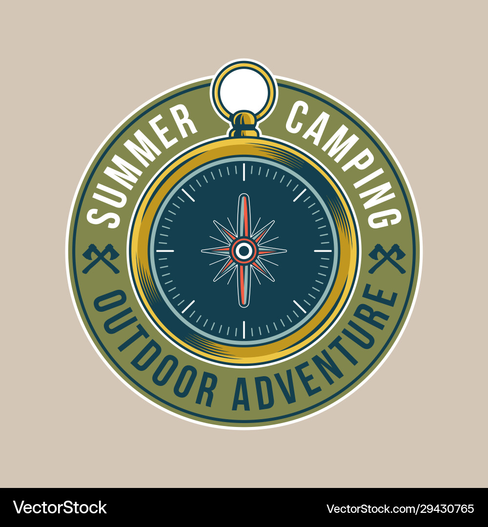 Vintage badge with classic metal compass Vector Image