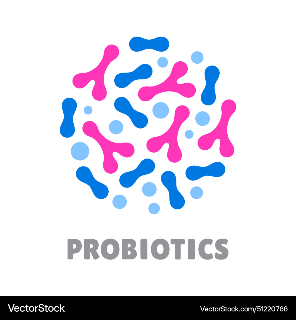 A logo for probiotics with blue and pink bacteria Vector Image