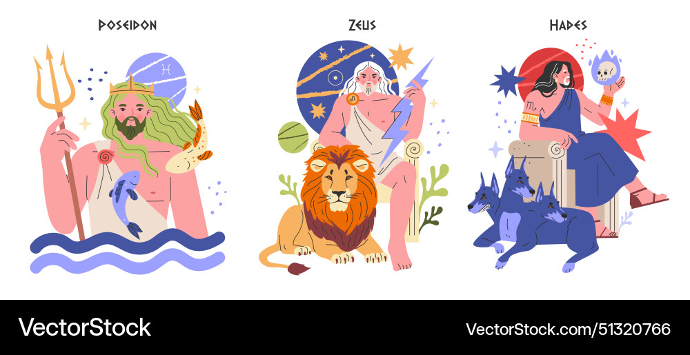 Ancient greek gods flat Royalty Free Vector Image