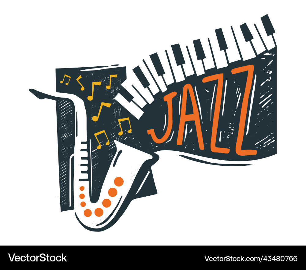 Emblem with jazz lettering and saxophone Vector Image