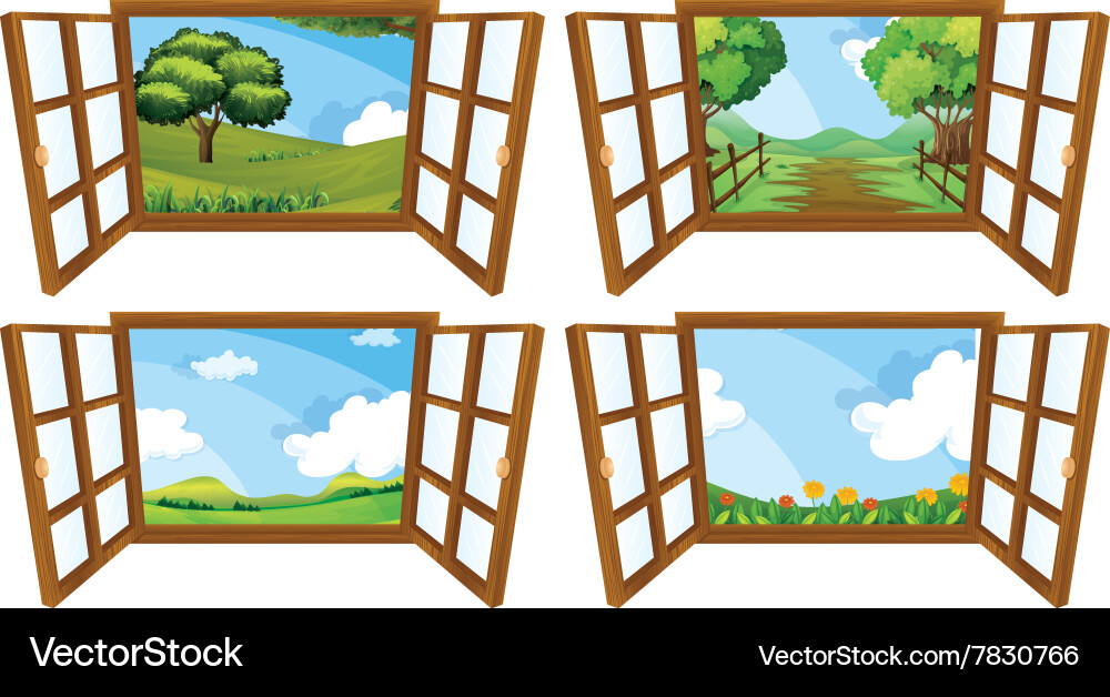 Four scenes from window Royalty Free Vector Image