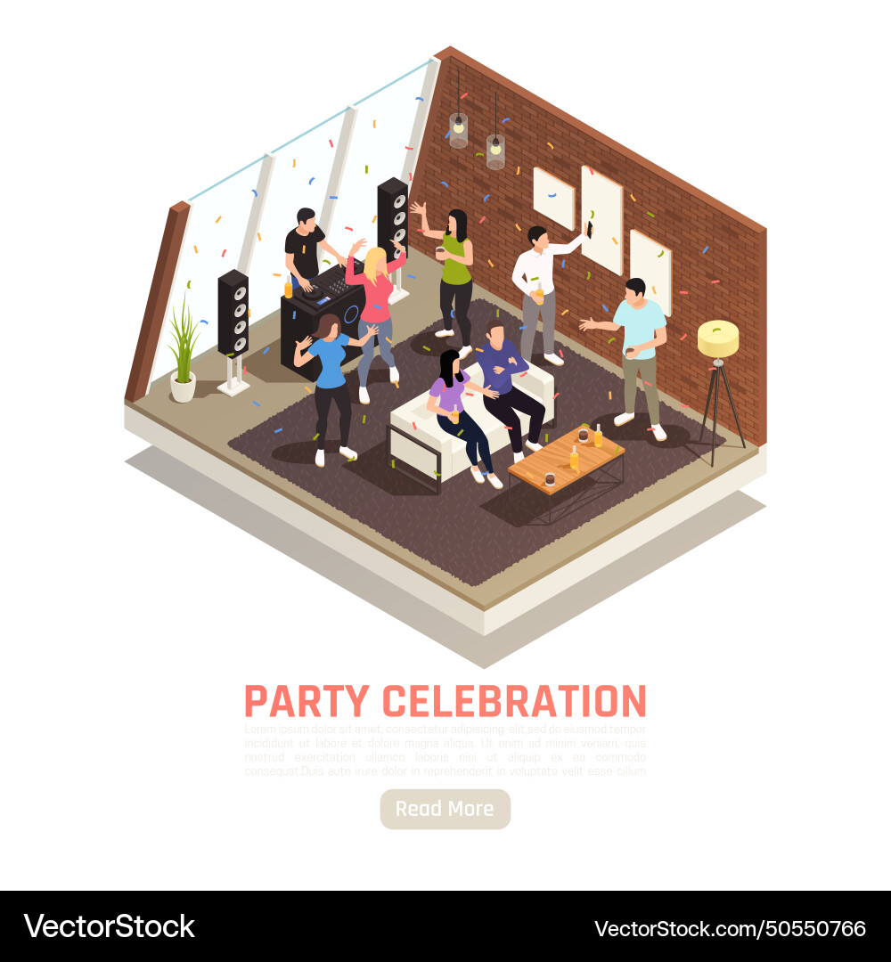 House party isometric background Royalty Free Vector Image