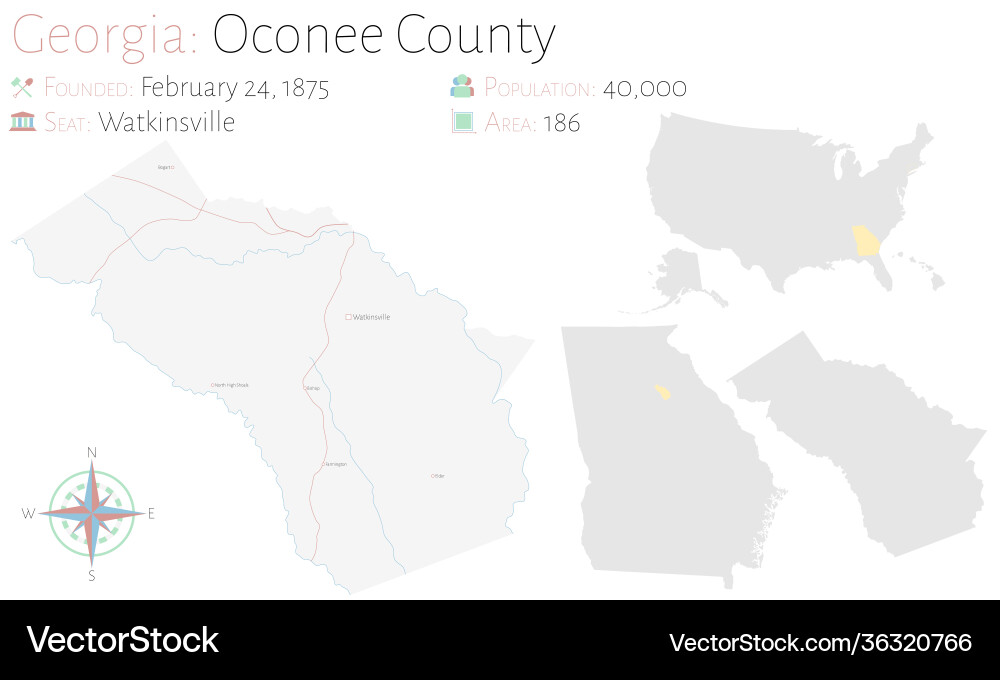 Map oconee county in georgia Royalty Free Vector Image