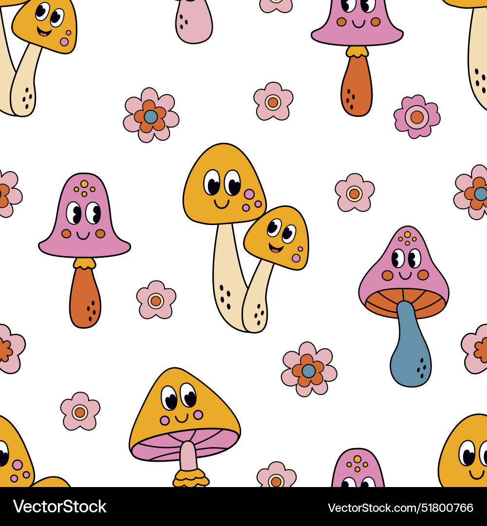 Seamless pattern with cute cartoon mushroom Vector Image