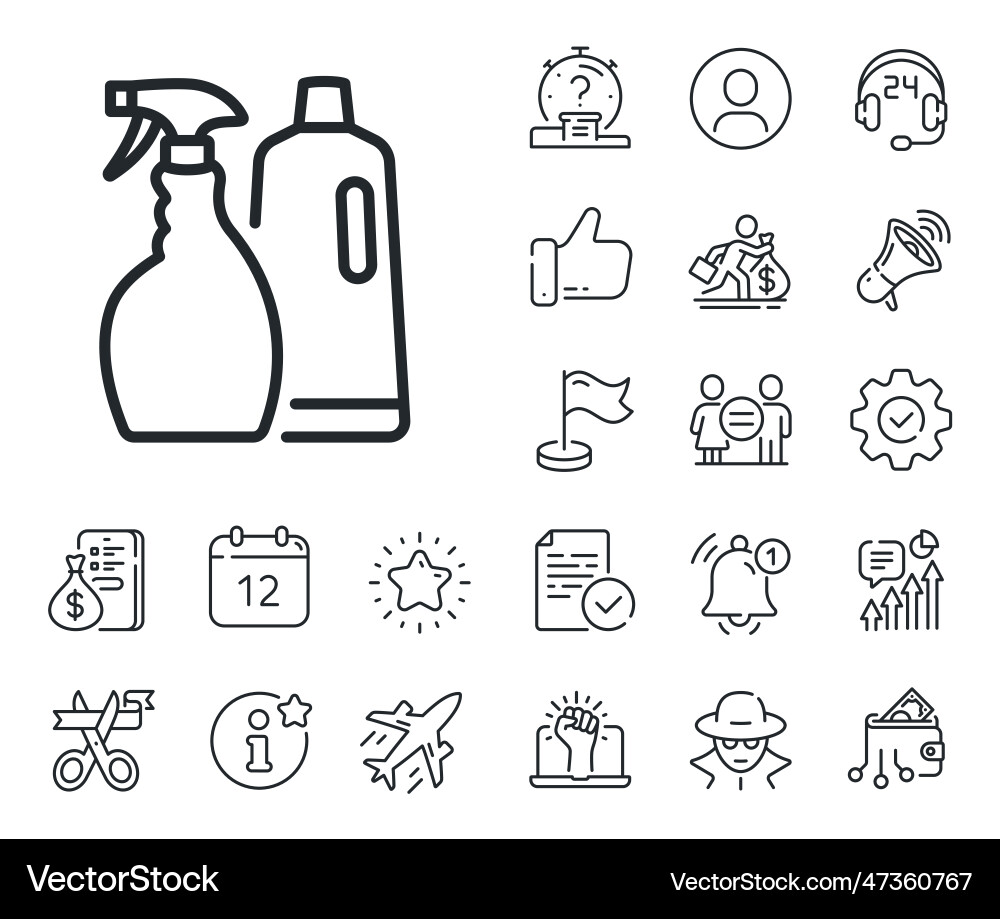 Cleaning spray and shampoo line icon cleanser Vector Image